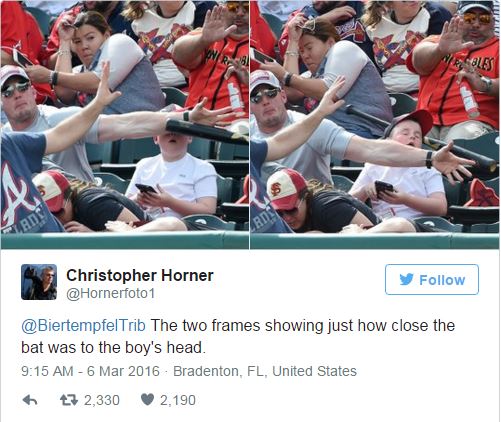 Fan saves kid from being hit by baseball bat | ksdk.com